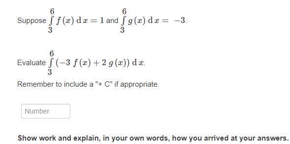 Solved Suppose ∫36f(x)dx=1 and ∫36g(x)dx=−3. Evaluate | Chegg.com