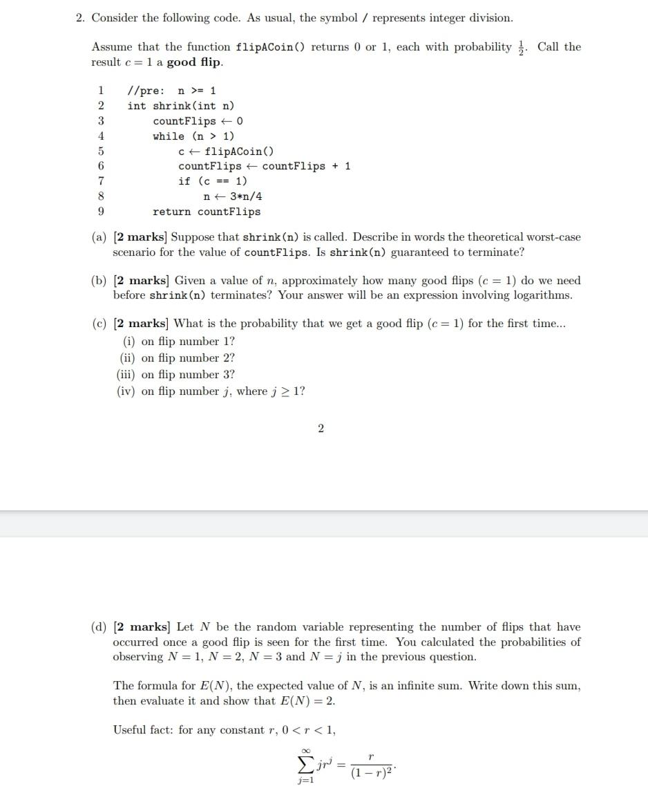 Solved 2. Consider the following code. As usual, the symbol | Chegg.com