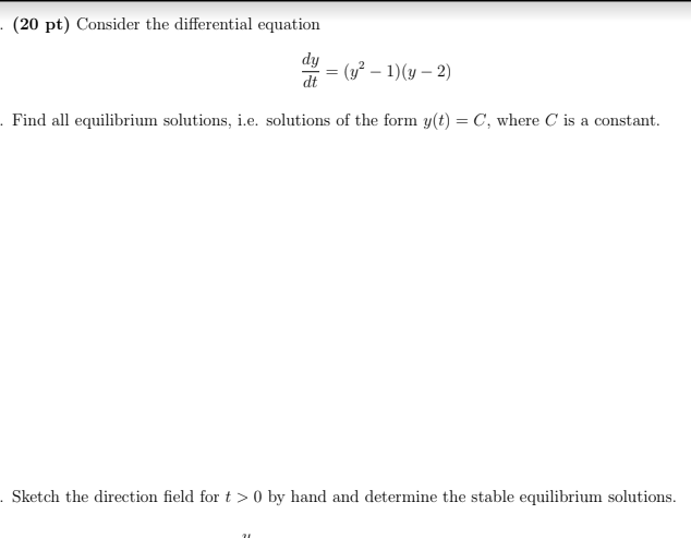 Solved . (20 pt) Consider the differential equation dy dt | Chegg.com