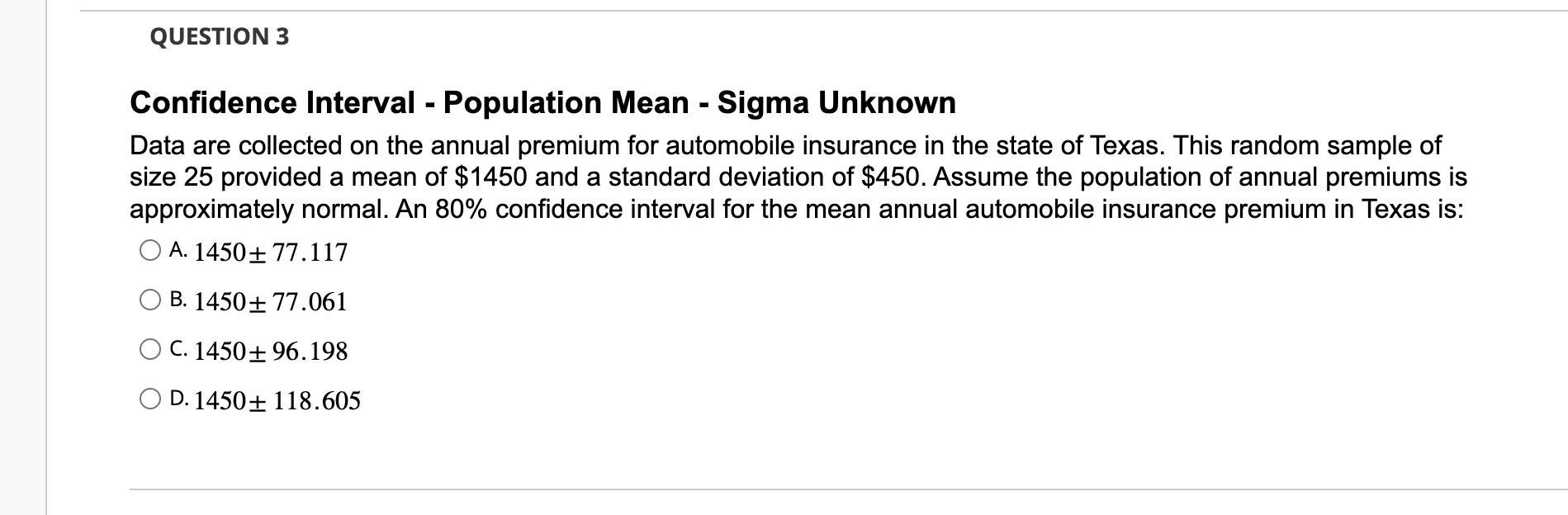 Solved Confidence Interval - Population Mean - Sigma Unknown | Chegg.com