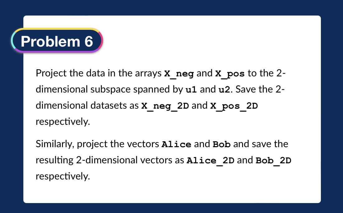 Solved Project the data in the arrays X_neg and X_pos to the | Chegg.com