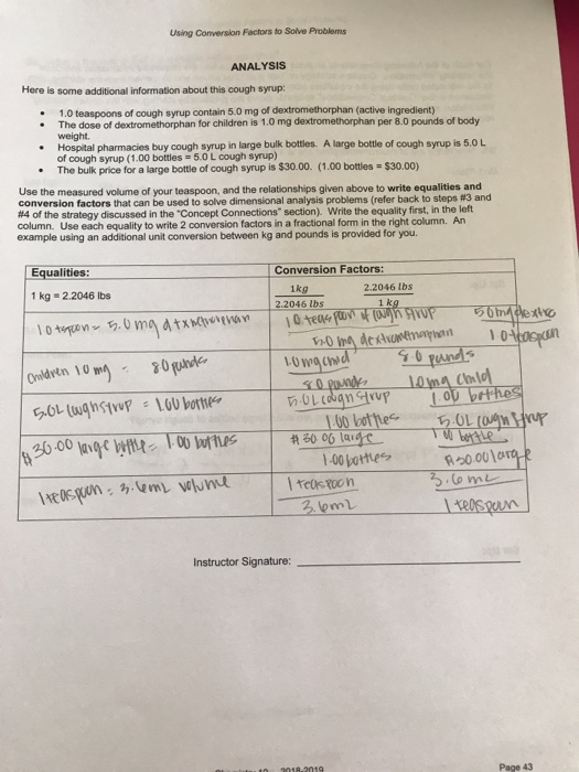 Solved Using Conversion Factors to Solve Problems ANALYSIS | Chegg.com