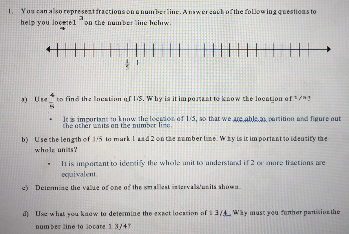 Solved 1. You can also represent fractions on a number line. | Chegg.com