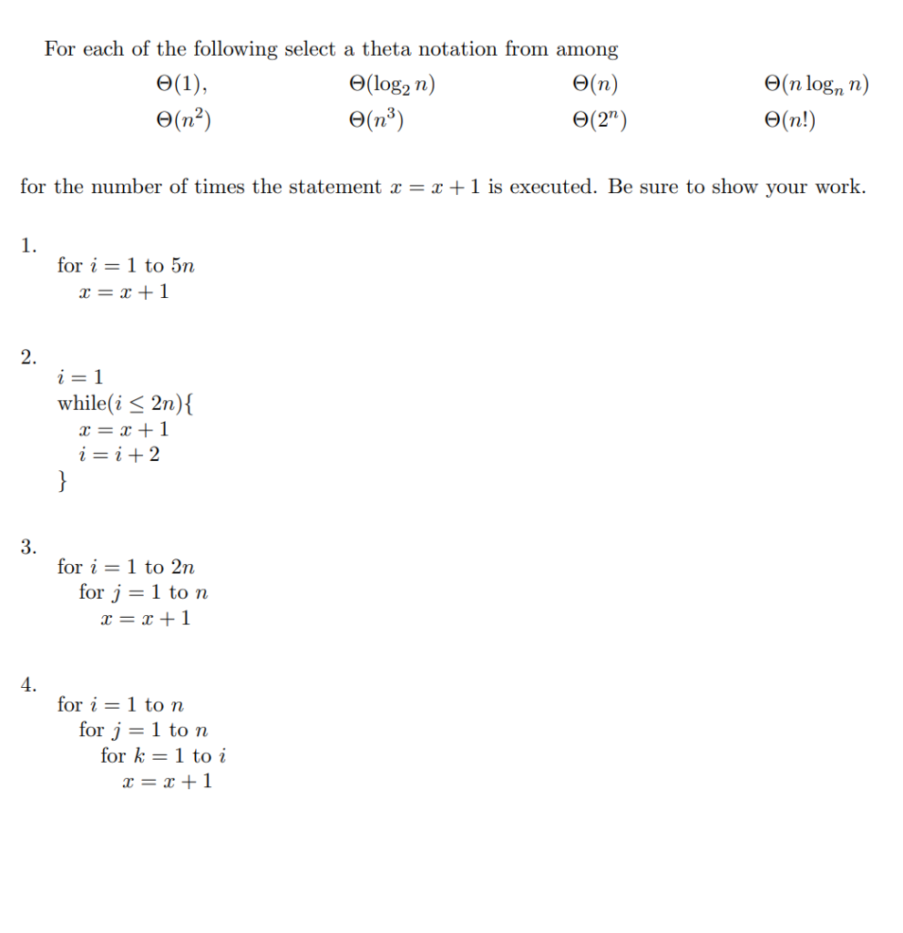 Solved For each of the following select a theta notation | Chegg.com