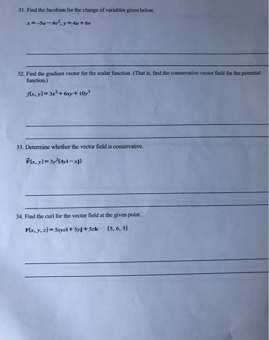 Solved 31. Find the Jacobian for the change of variables | Chegg.com