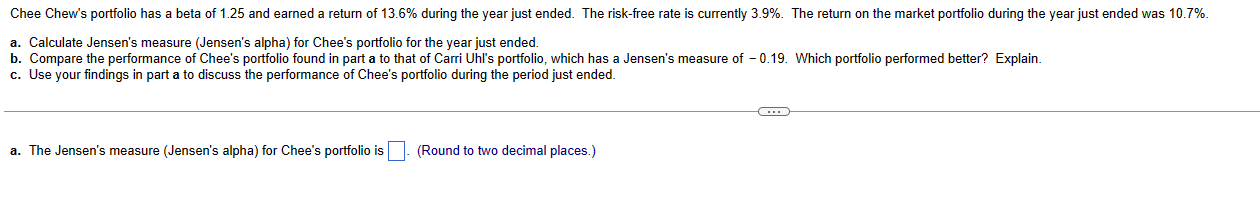 Solved a. ﻿Calculate Jensen's measure (Jensen's alpha) ﻿for | Chegg.com