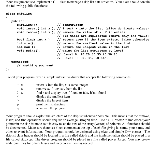 Foject Skip Lists A skip list is a probabilistic data | Chegg.com