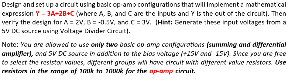 Solved Design and set up a circuit using basic op-amp | Chegg.com
