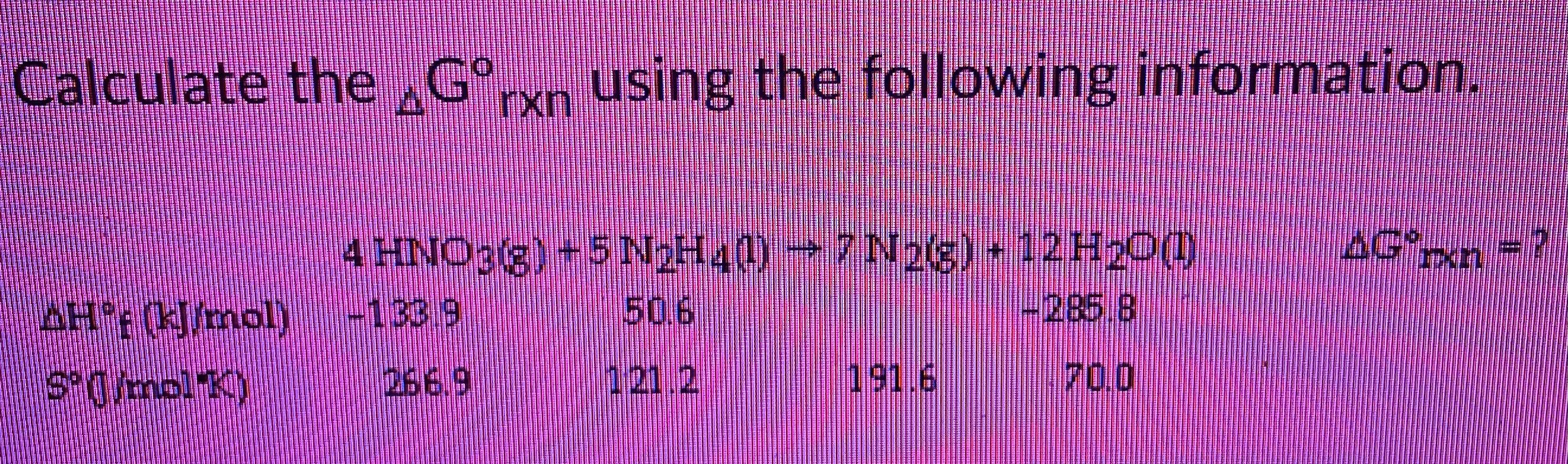 Solved Calculate ΔΔ∘∘×n for the following reaction. the | Chegg.com
