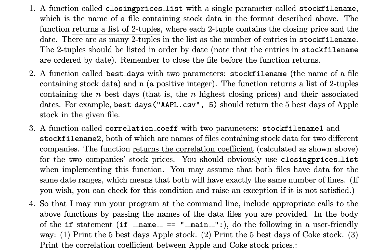 Solved roblem 3 [24 points ] Correlating Stock Data | Chegg.com