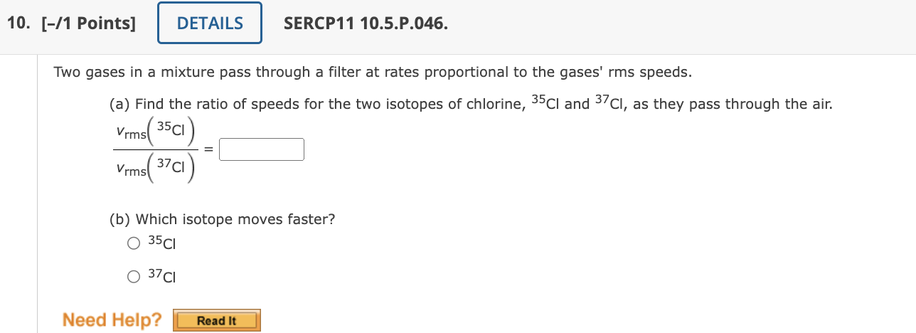 Solved 10. [-/1 Points] SERCP11 10.5.P.046. Two gases in a | Chegg.com