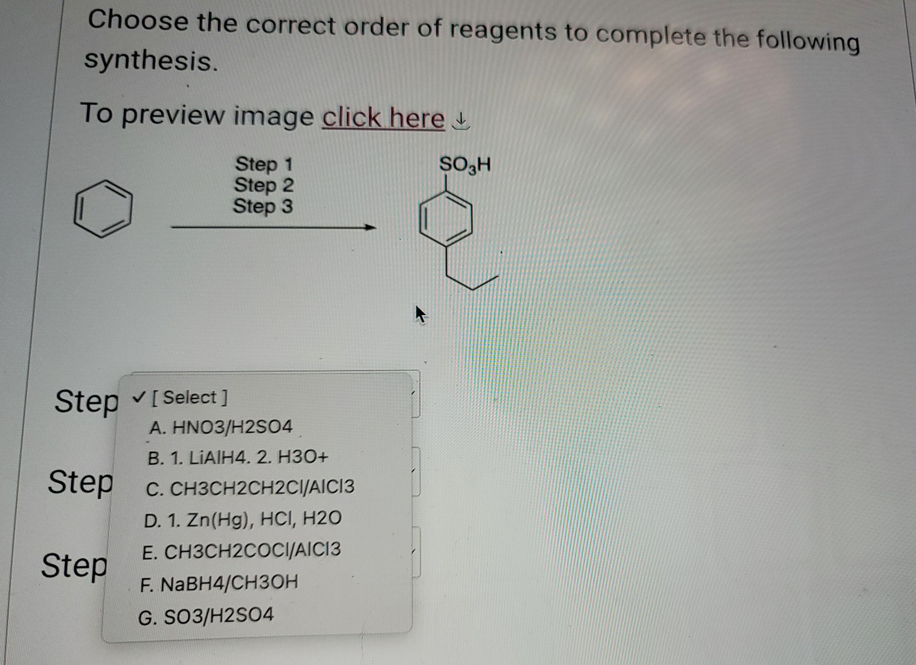 Solved Choose the correct order of reagents to complete the | Chegg.com