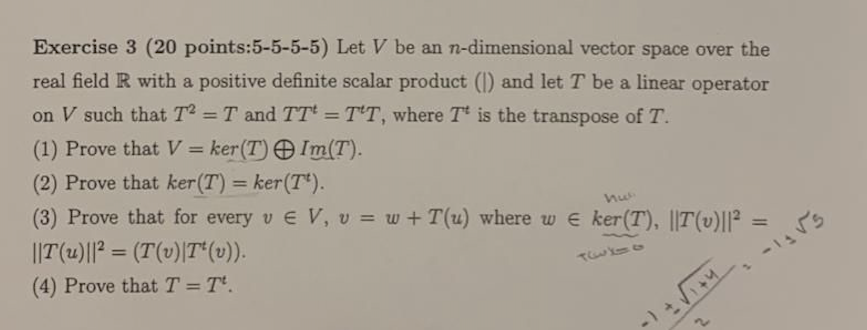 Solved Exercise 3 (20 points:5-5-5-5) Let V be an | Chegg.com