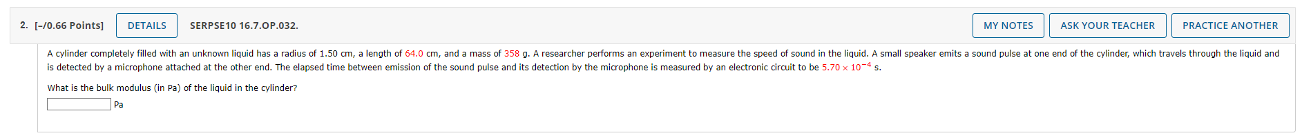 Solved What is the bulk modulus (in Pa) of the liquid in the | Chegg.com