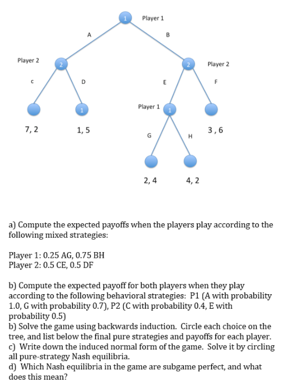 Player 1 A > B Player 2 Player 2 D E F Player 1 7,2 | Chegg.com