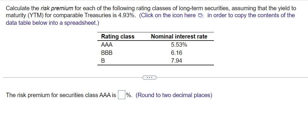 Solved Calculate the risk premium for each of the following | Chegg.com