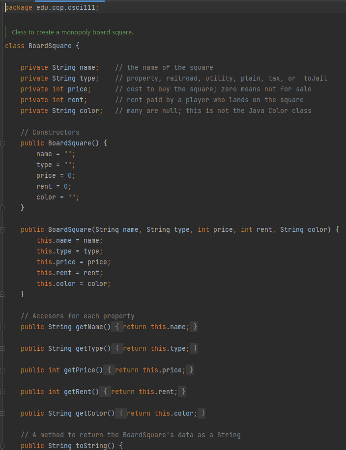 Solved Creating an Additional Class for a Monopoly Game | Chegg.com