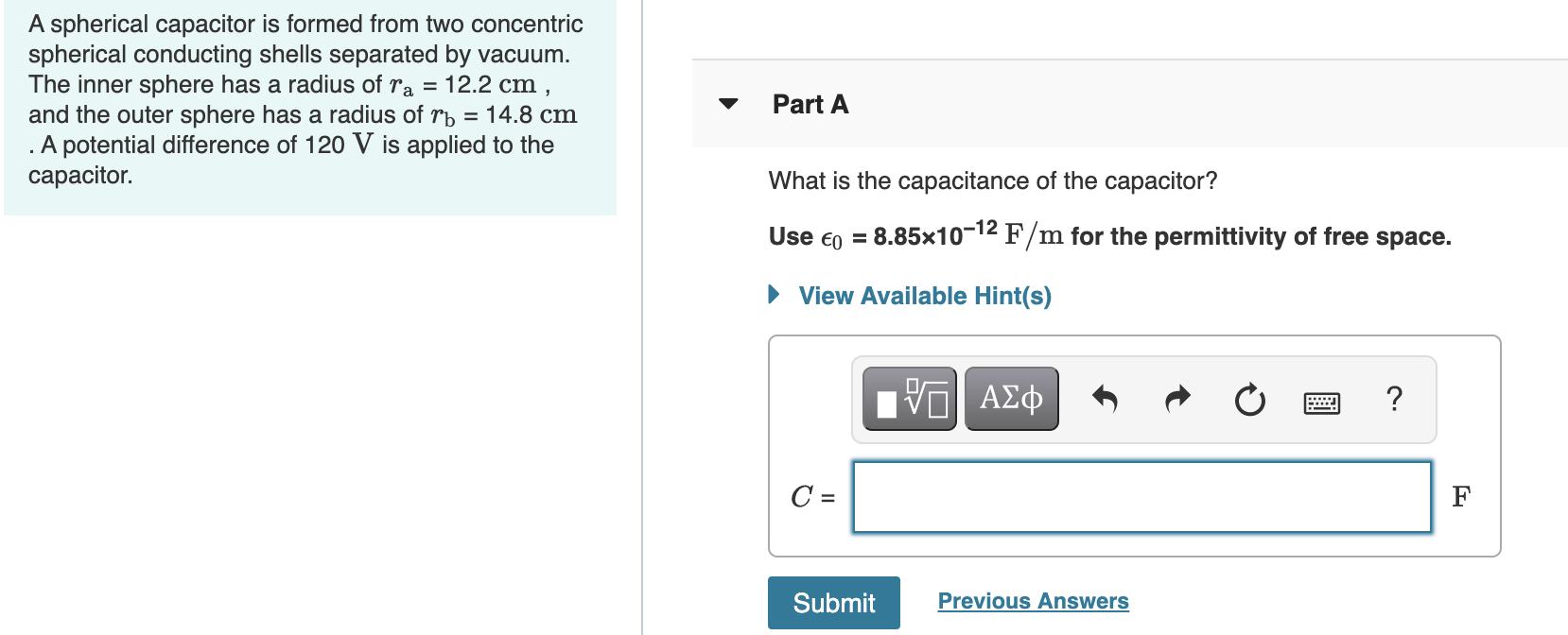 Solved A spherical capacitor is formed from two concentric | Chegg.com