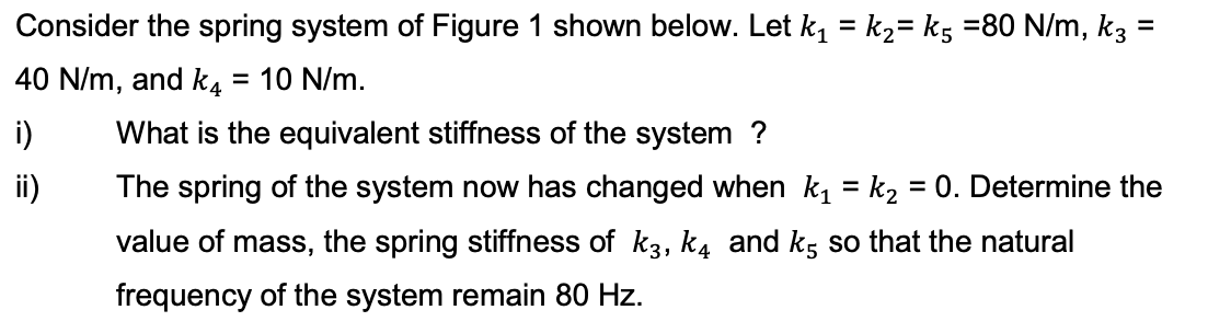Solved Consider the spring system of Figure 1 shown below. | Chegg.com