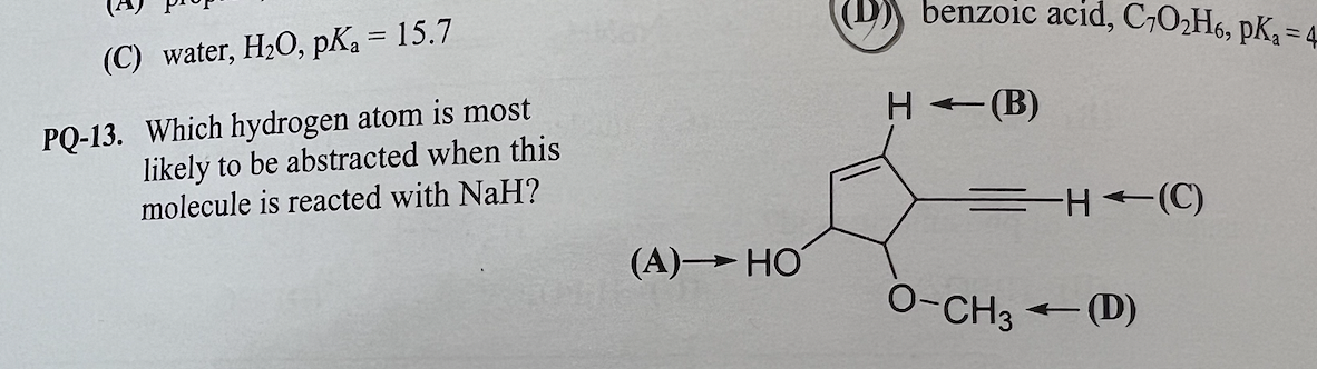 Solved (C) water, H2O,pKa=15.7 (D) benzoic acid, | Chegg.com