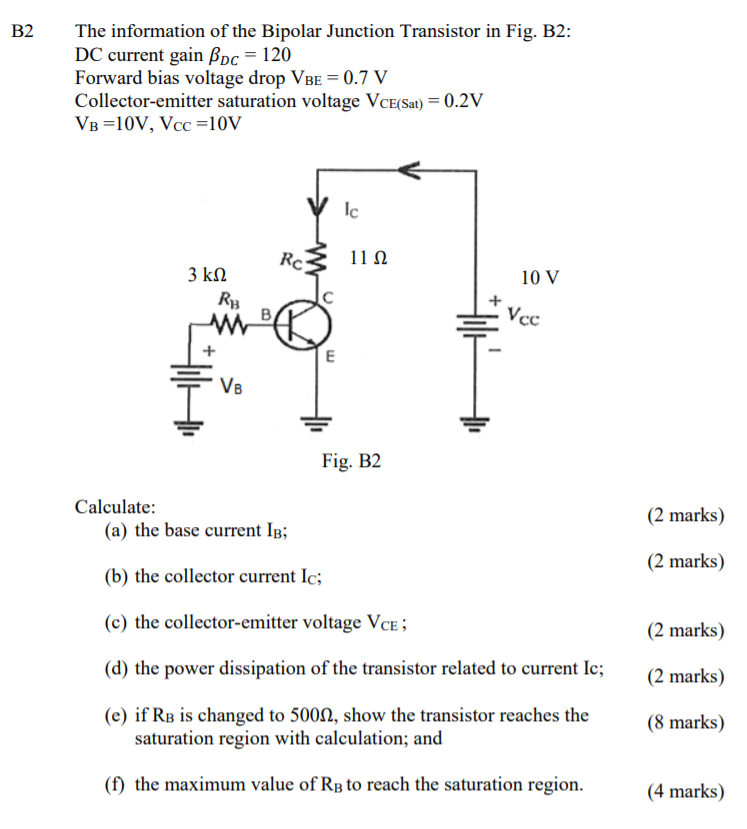 Solved B2 The information of the Bipolar Junction Transistor | Chegg.com