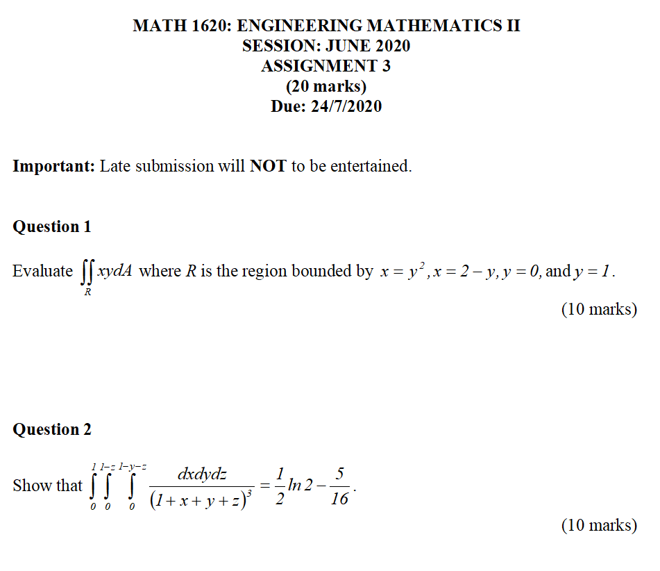 Solved MATH 1620: ENGINEERING MATHEMATICS II SESSION: JUNE | Chegg.com