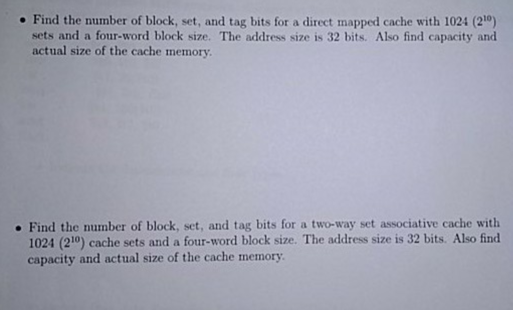 Solved • Find the number of block, set, and tag bits for a | Chegg.com