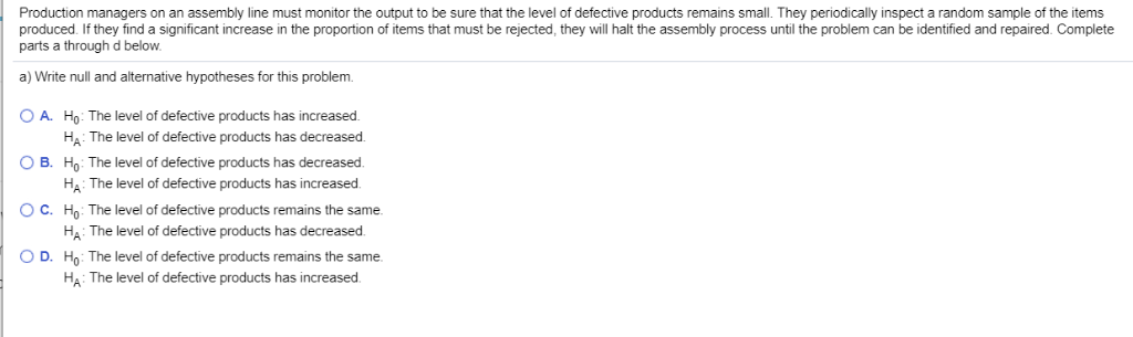 Solved Production managers on an assembly line must monitor | Chegg.com