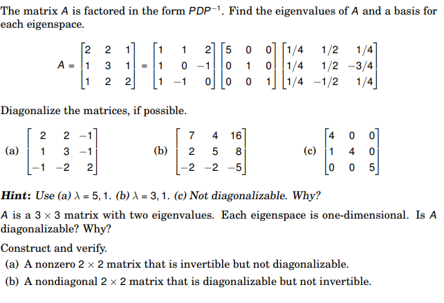 Solved The matrix A is factored in the form PDP-1. Find the | Chegg.com