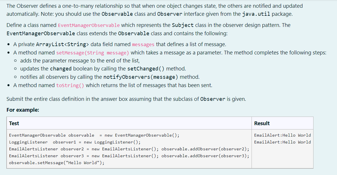 Solved We will use the Observer interface and Observable | Chegg.com