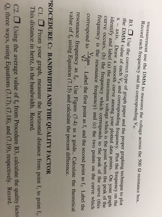 Solved PROCEDURE B: RESONANCE RESONANCE FREQUENCY VR (DMM) | Chegg.com