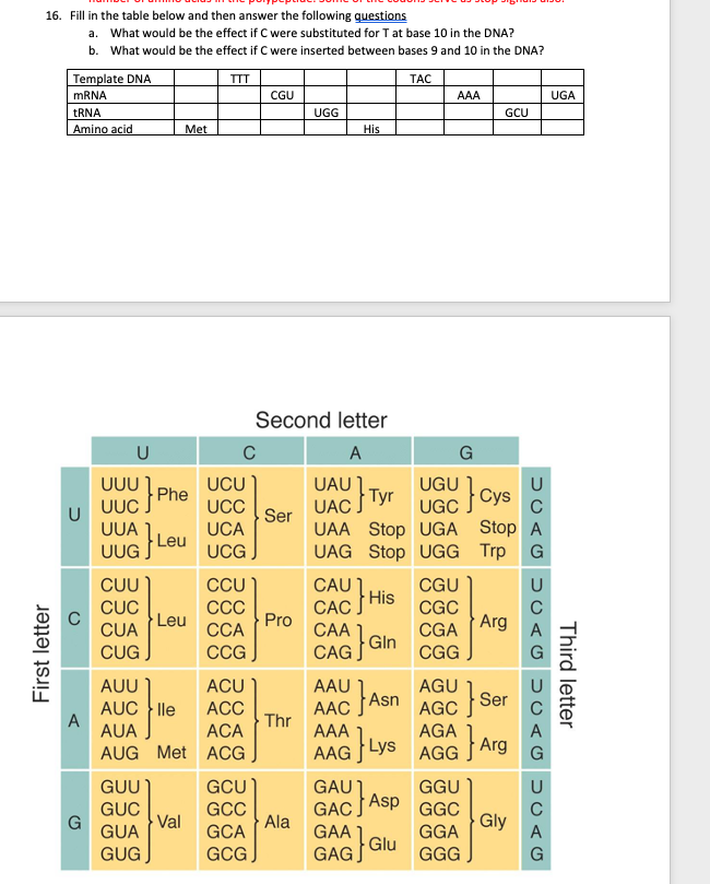 Solved 16. Fill in the table below and then answer the | Chegg.com