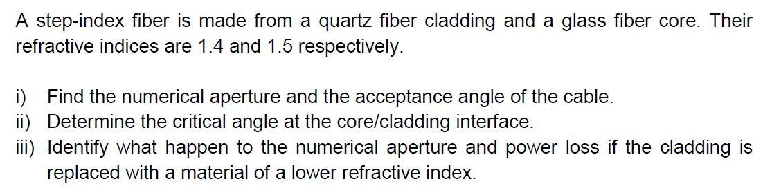 Solved A step-index fiber is made from a quartz fiber | Chegg.com