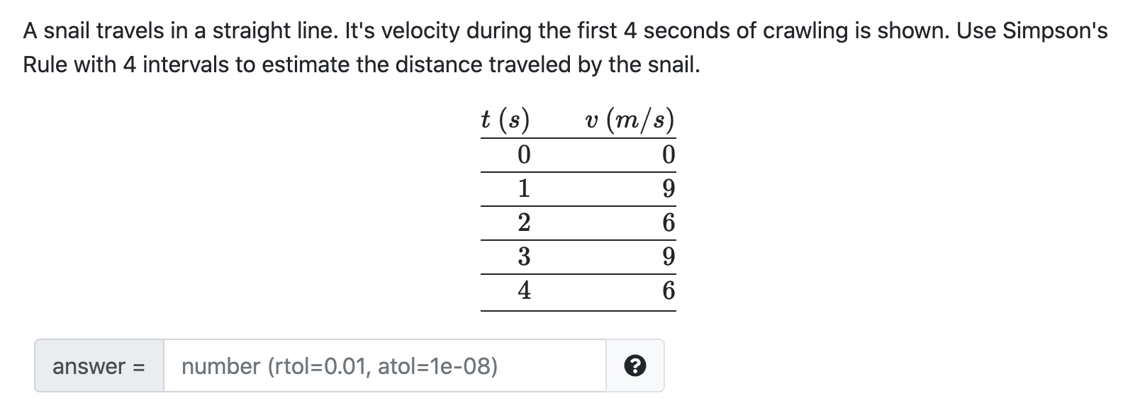 Solved A snail travels in a straight line. It's velocity | Chegg.com