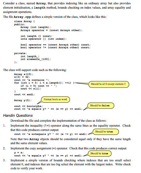 Solved Consider a class, named Array, that provides indexing | Chegg.com