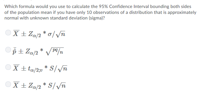 Solved which formula would you use to calculate the 95% | Chegg.com