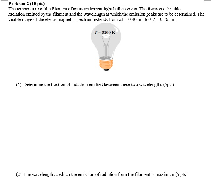 Solved Problem 2 (10 pts) The temperature of the filament of | Chegg.com