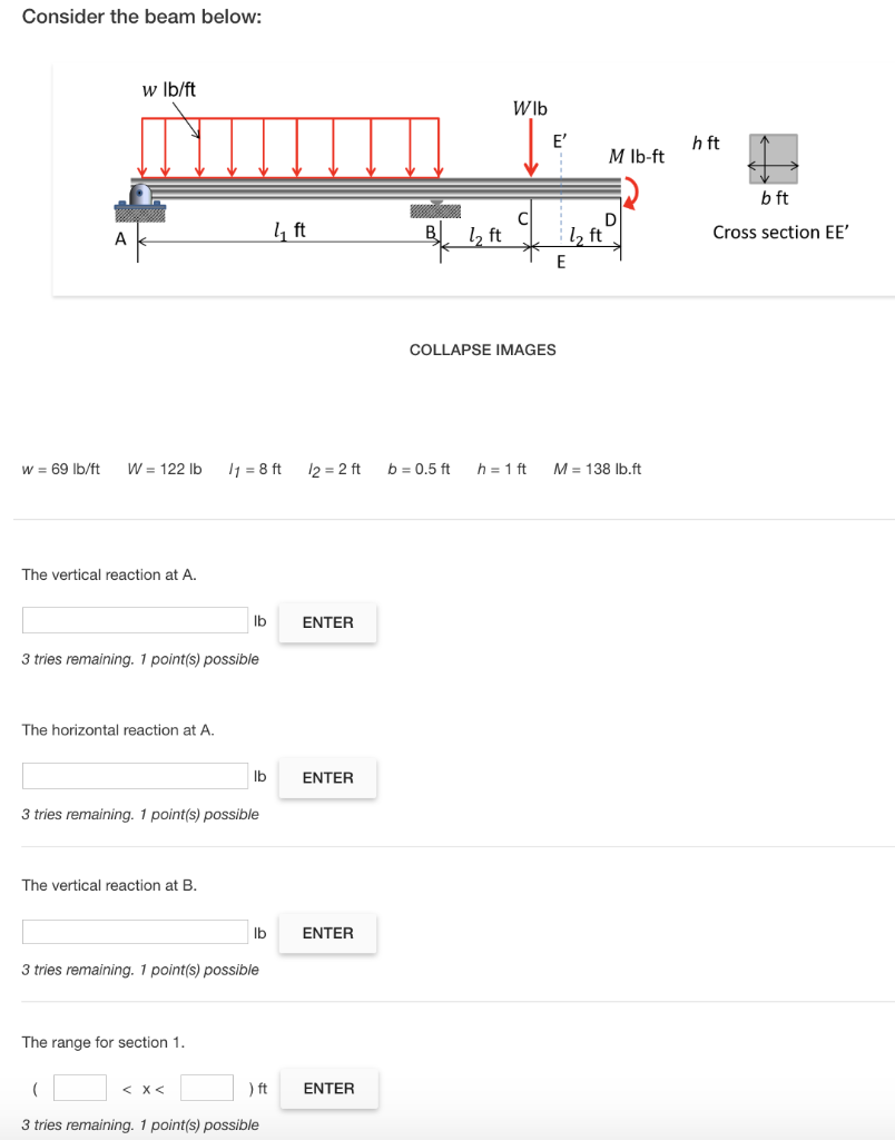 Solved The shear force equation for section 1. ENTER 3 | Chegg.com