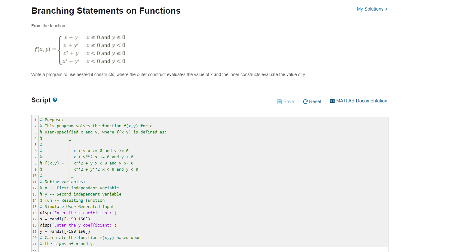Solved My Solutions > Branching Statements on Functions From | Chegg.com