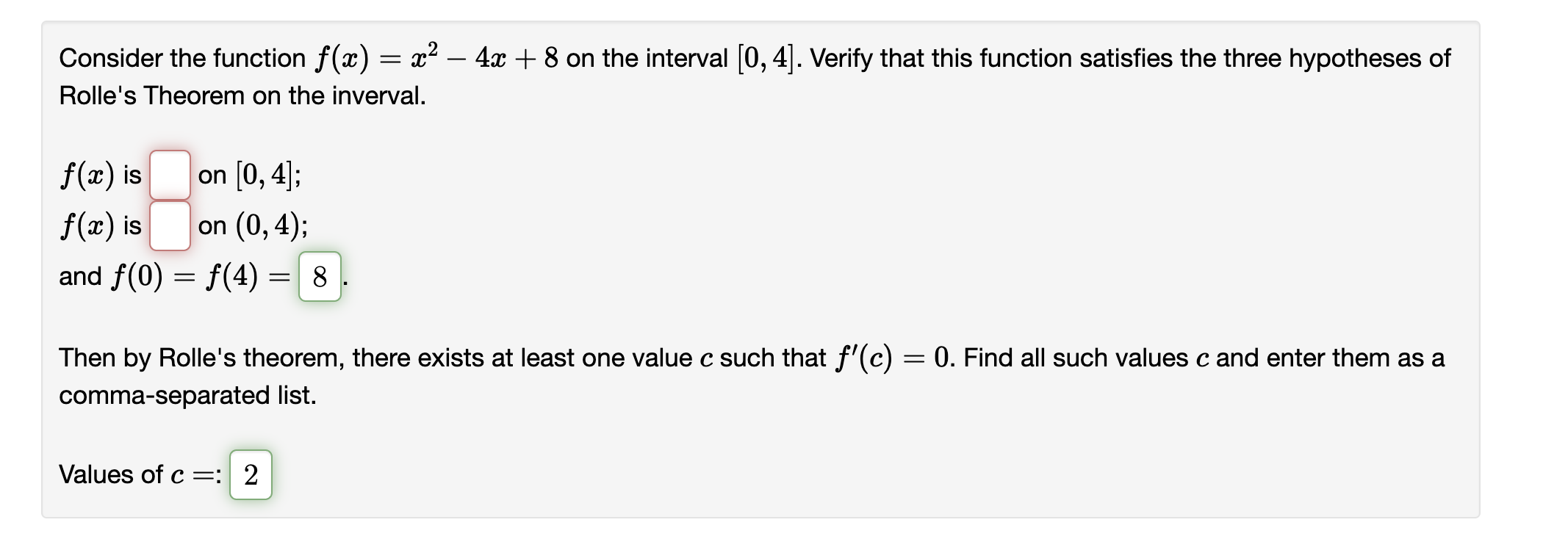 Solved Consider the function f(x)=x2−4x+8 on the interval | Chegg.com