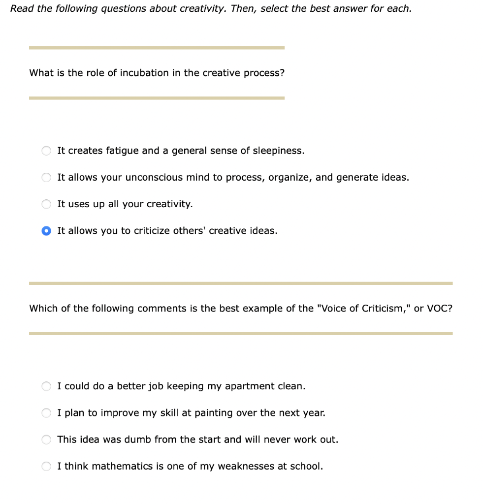 Read the following questions about creativity. Then, | Chegg.com