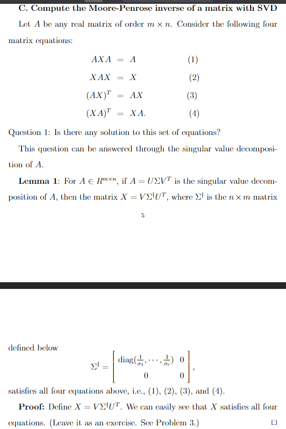 C Compute The Moore Penrose Inverse Of A Matrix With