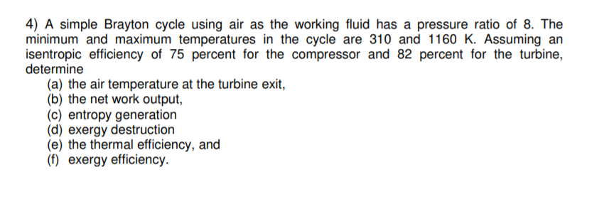 Solved A simple Brayton cycle using air as the working fluid | Chegg.com