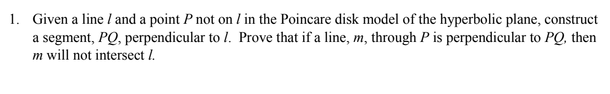 Solved Given a line l ﻿and a point P ﻿not on l ﻿in the | Chegg.com