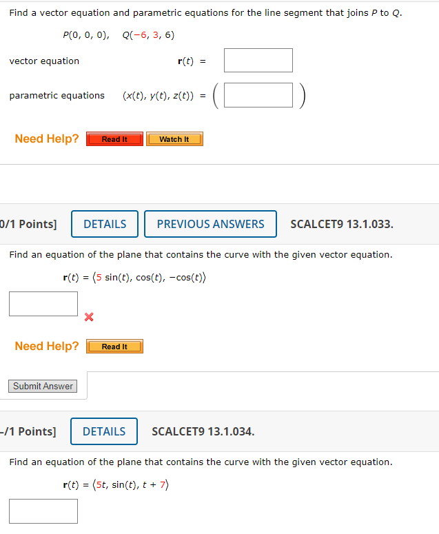 Solved Find A Vector Equation And Parametric Equations For