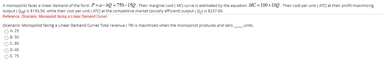 Solved A monopolist faces a linear demand of the form P=a-bQ | Chegg.com