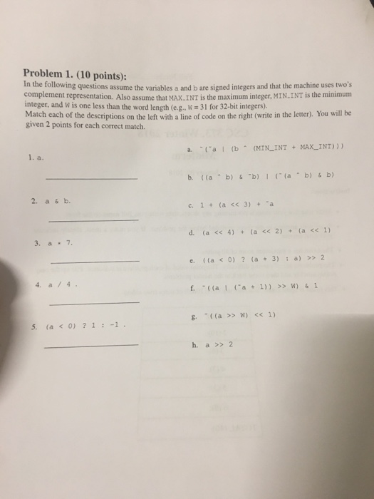 Solved Problem 1. (10 points): In the following questions | Chegg.com