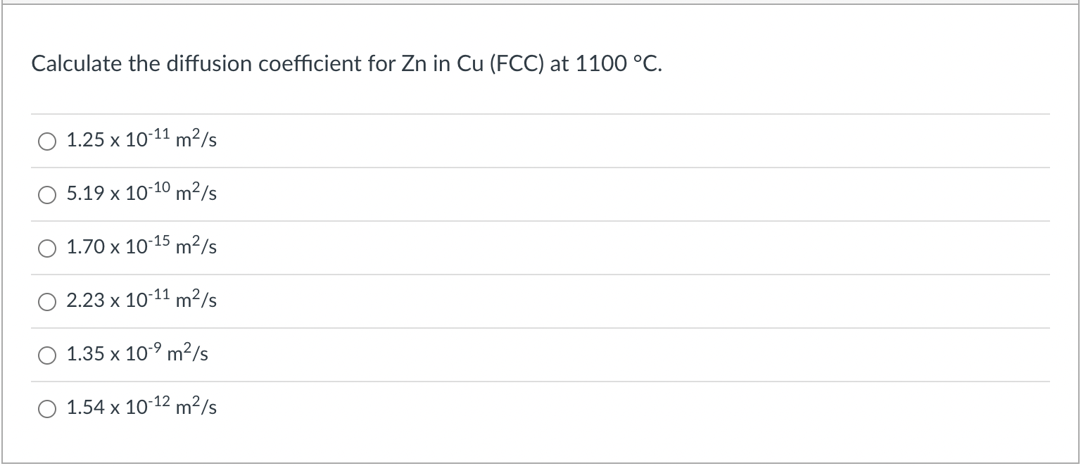 Solved Calculate the diffusion coefficient for Zn in Cu | Chegg.com