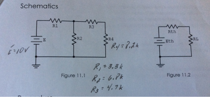 Solved Schematics R1 R3 Rth R2 R4 RL Eth R,-3.3k figure 11.1 | Chegg.com