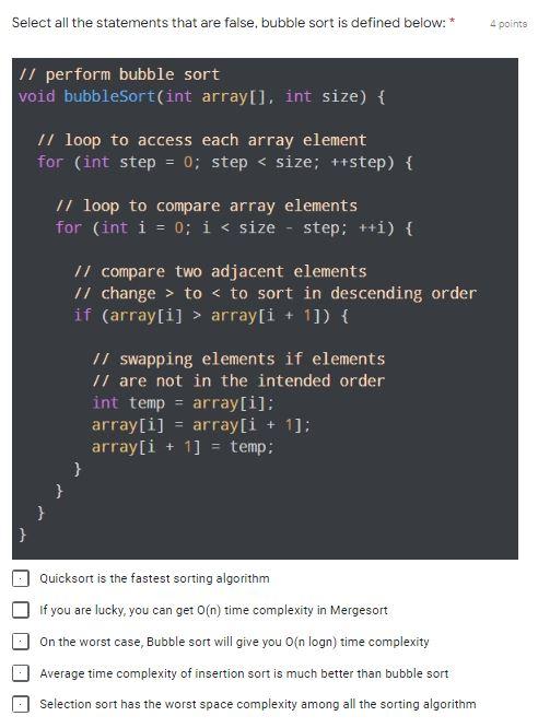 Solved Select all the statements that are false, bubble sort | Chegg.com